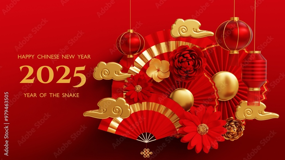 Happy chinese new year 2025 3d rendered decoration illustration ...