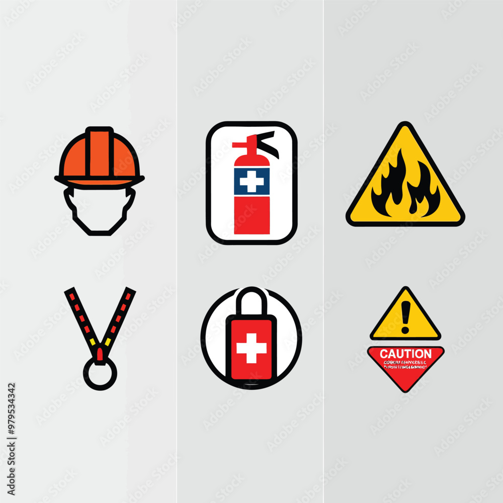 2d vector illustration safety icons , Civil protection and safety when ...
