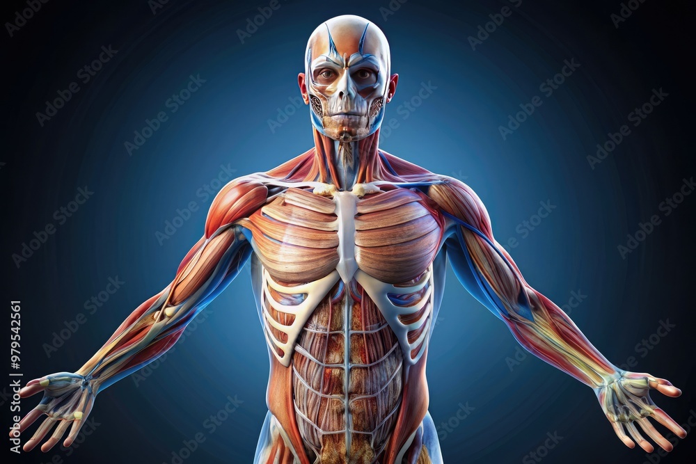 A detailed, anatomically correct illustration of the human body ...