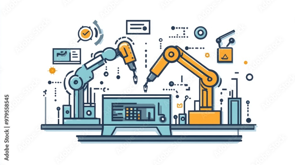 Engineering check and control automation icons robot arms Stock ...