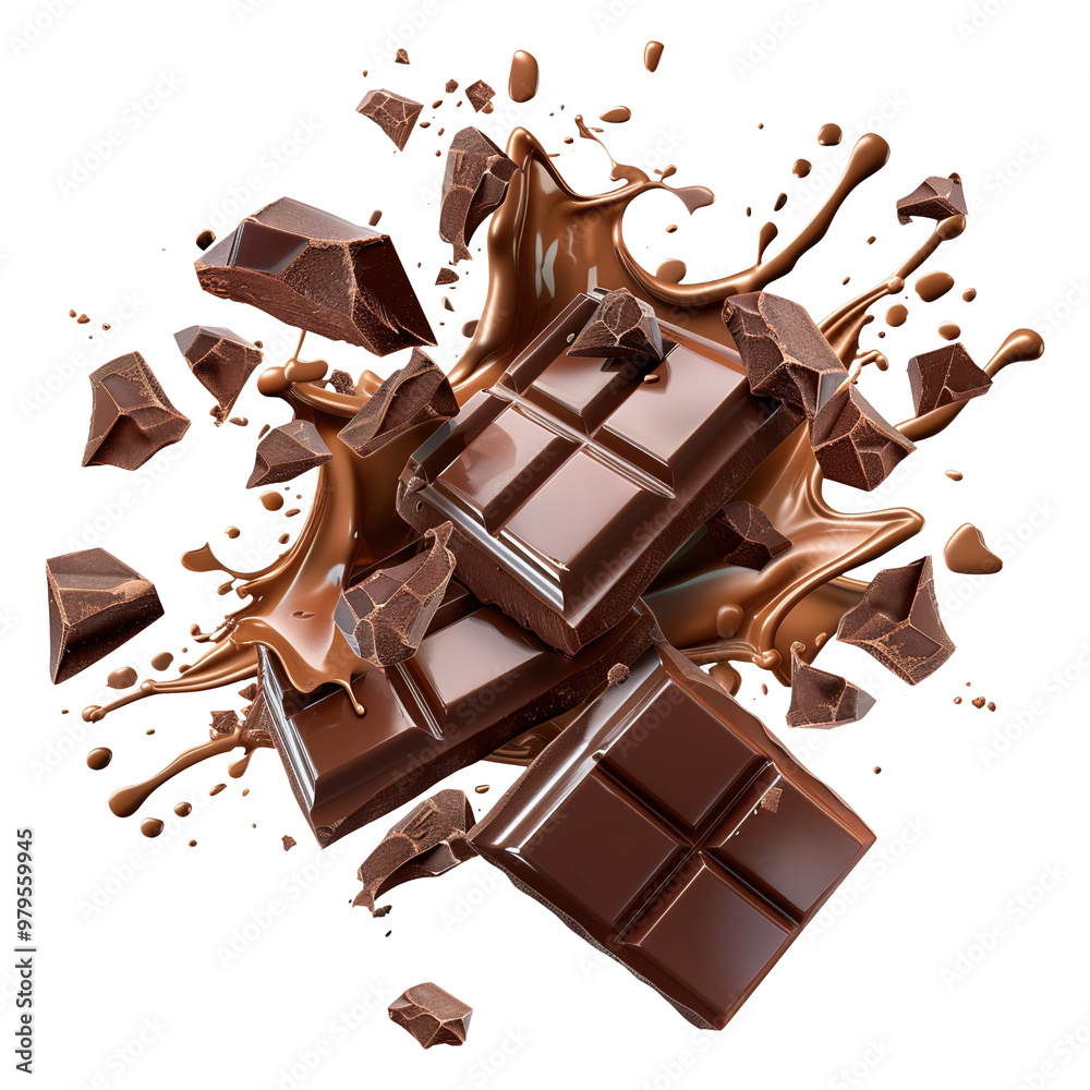 chocolate bar with chocolate splash isolated on transparent background ...