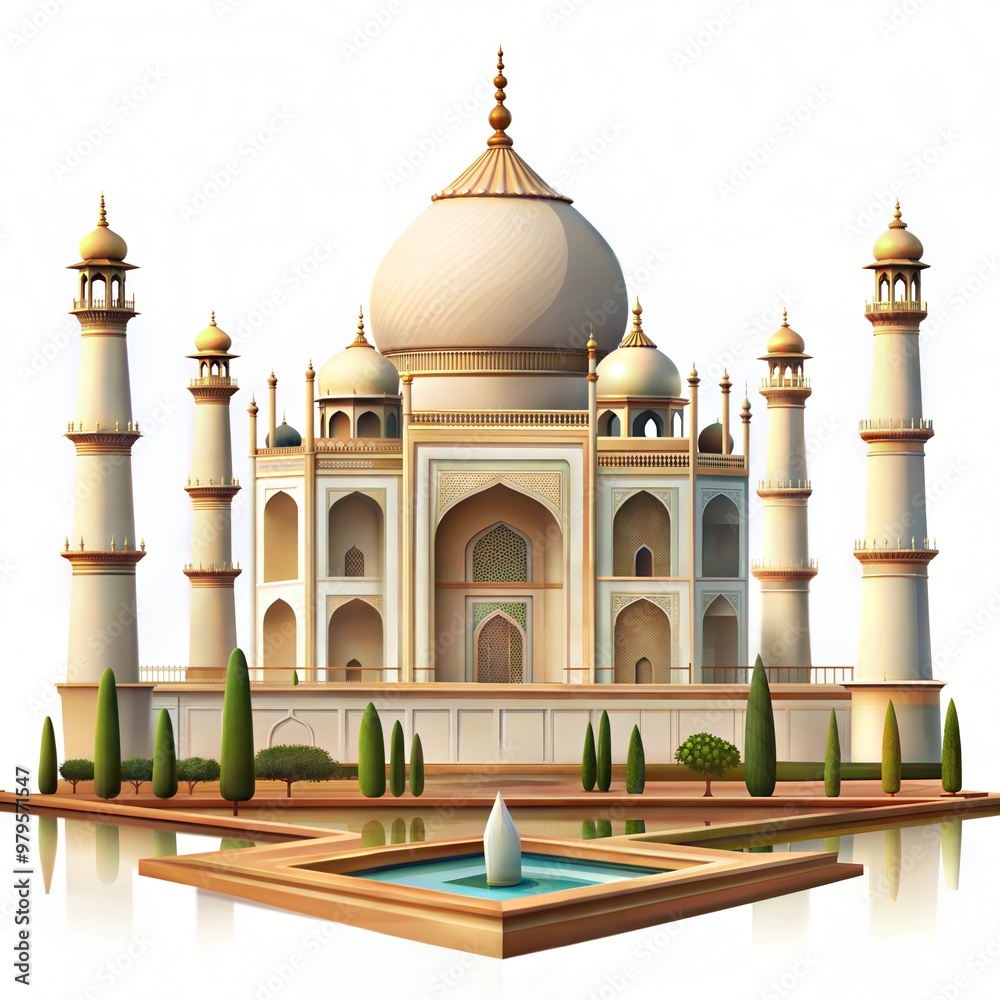isolated Illustration of the Taj Mahal at Sunset, Beautiful Indian ...