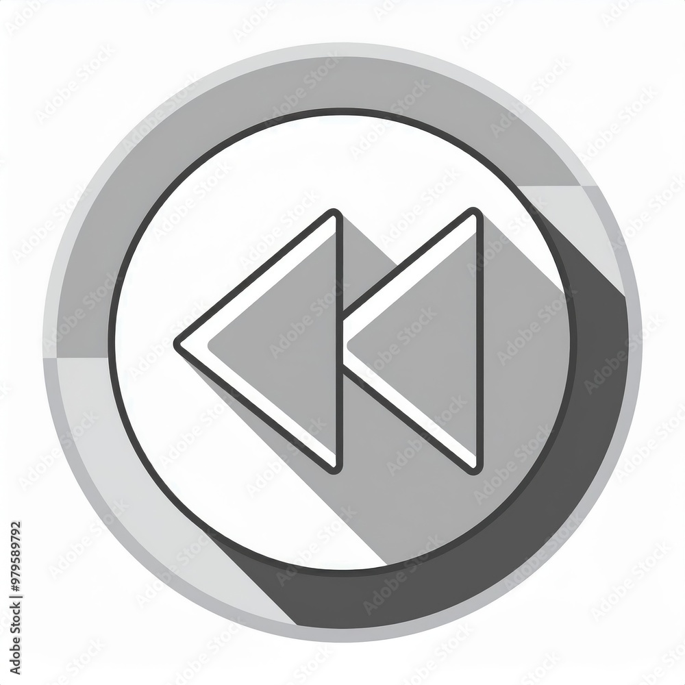 Minimalist Black and White Rewind Button Icon in Circular Design with ...
