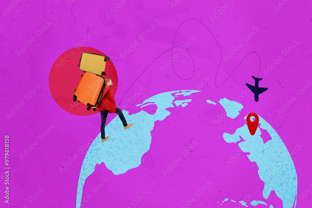 Composite trend artwork 3D sketch collage of summer vacation flight ...