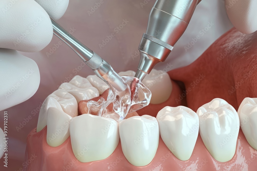 Dentist performing precise root canal treatment, removing infected pulp ...