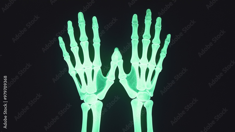 Glowing skeleton hands in striking pose create an eerie yet fascinating ...