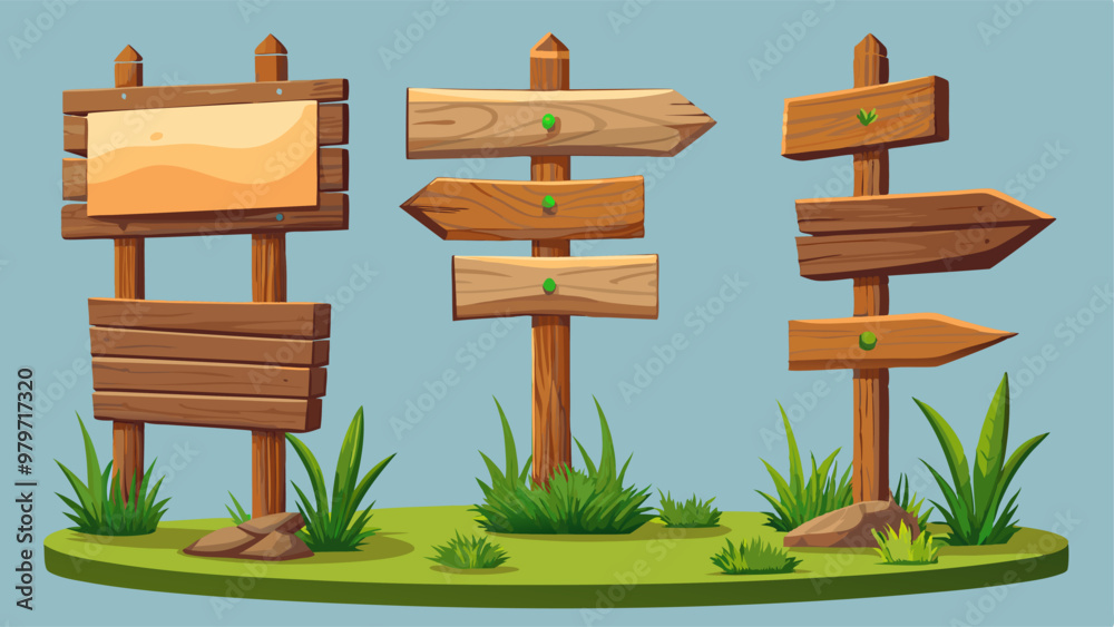 Wooden signboard 3d vector set - various boards and arrows with wood ...