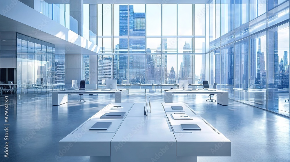 hyper modern tables in perpendicular and grid formation office layout ...