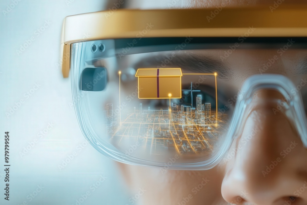 Person using augmented reality glasses to track a parcels journey in ...