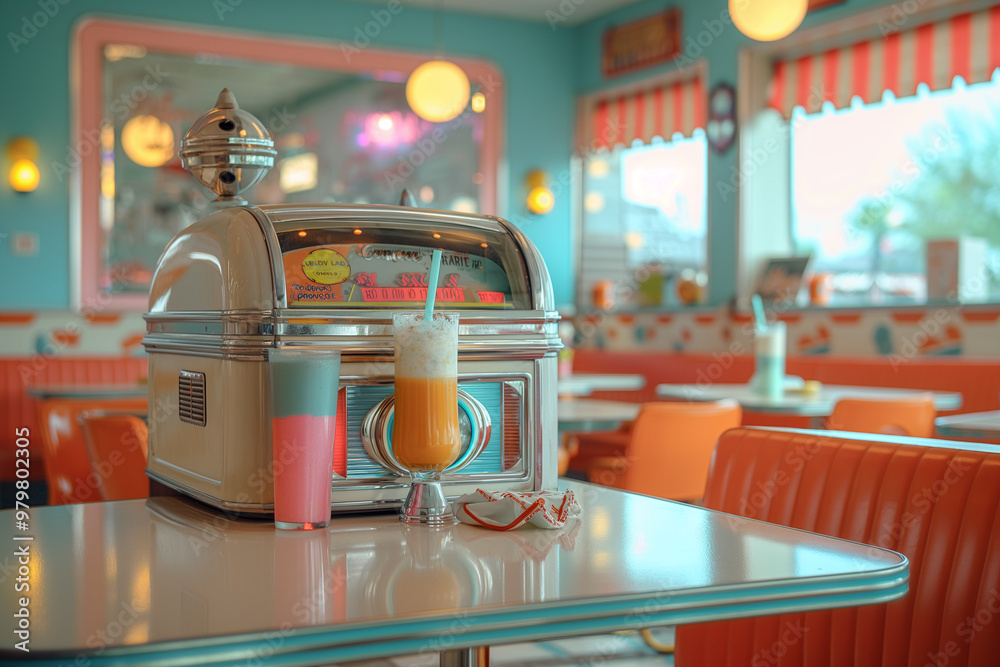 Retro diner with a jukebox playing 90s hits and colorful decor Stock ...