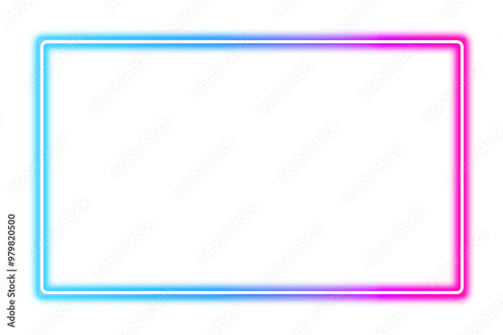 blue pink neon glowing rectangle frame isolated on transparent background. led light laser line ...