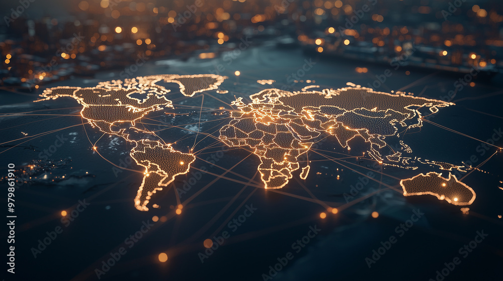 world map with highlighted international trade routes connecting major ...