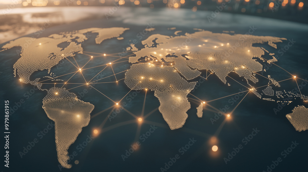 world map with highlighted international trade routes connecting major ...