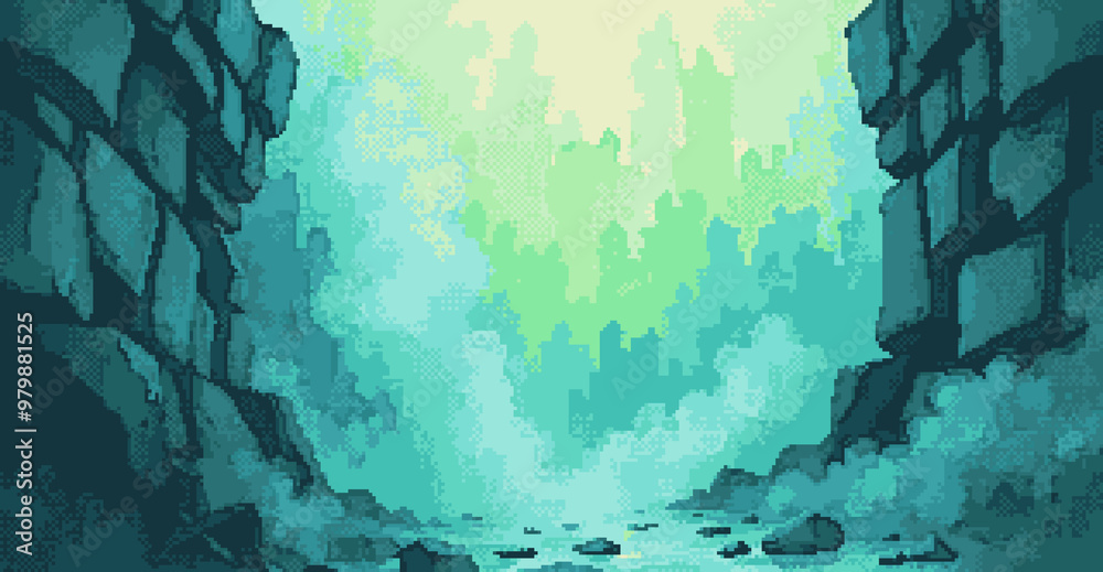 Green boulders and stones on the sides, Path in the middle, Mystery and ...