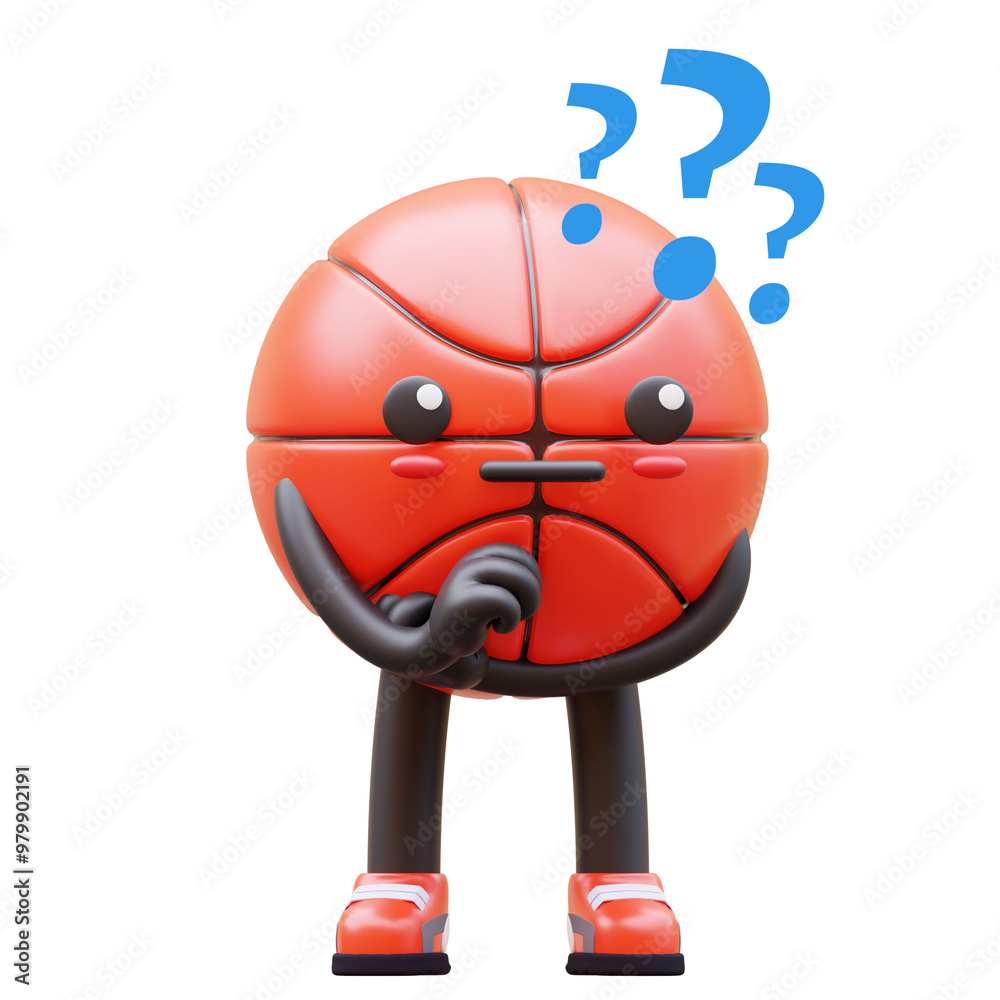 3D Basketball character thinking pose with question marks suitable for ...