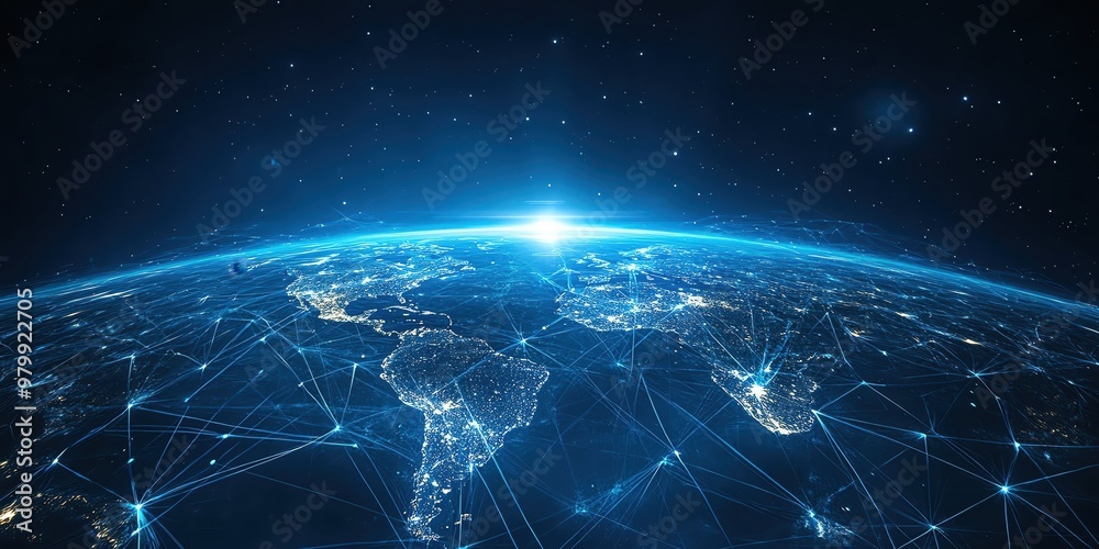 Connected Earth A dark, futuristic scene with a digital map of the ...