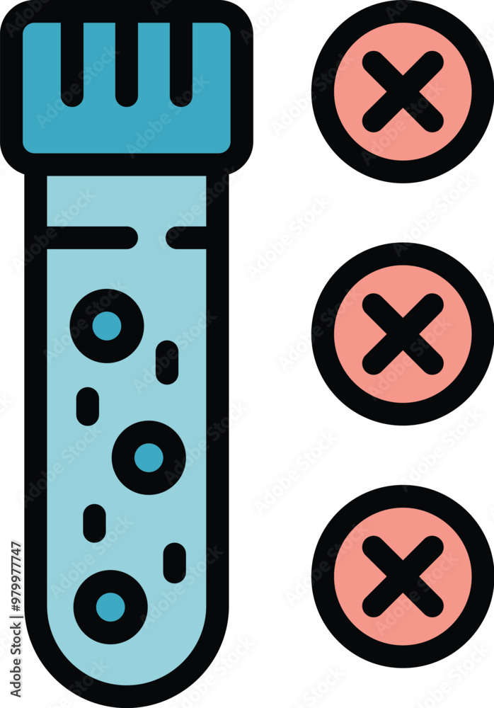 Laboratory test showing negative result with test tube and cross marks ...