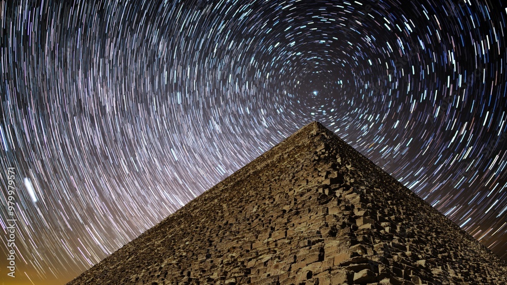 Egypt The Great Pyramid of Giza Pyramid of Khufu Under Star Trails ...