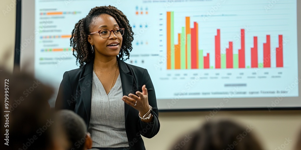 african american female professor delivering lecture to classroom of ...