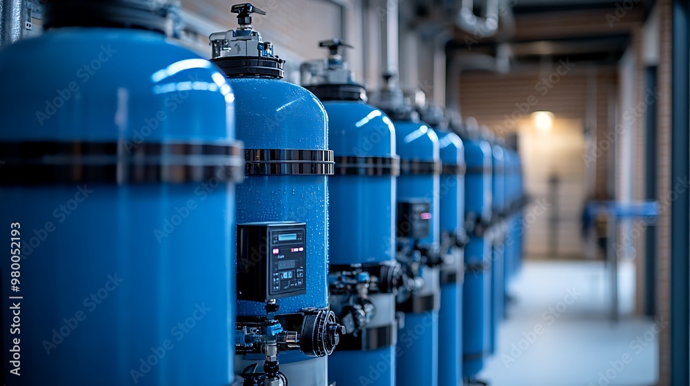 Water filtration system with pipes and tanks ensuring clean water ...