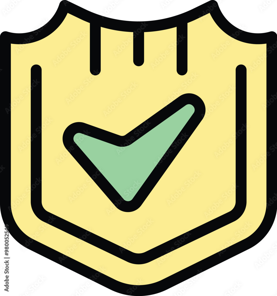 Yellow shield displaying a green check mark icon, representing security approval Stock Vector ...