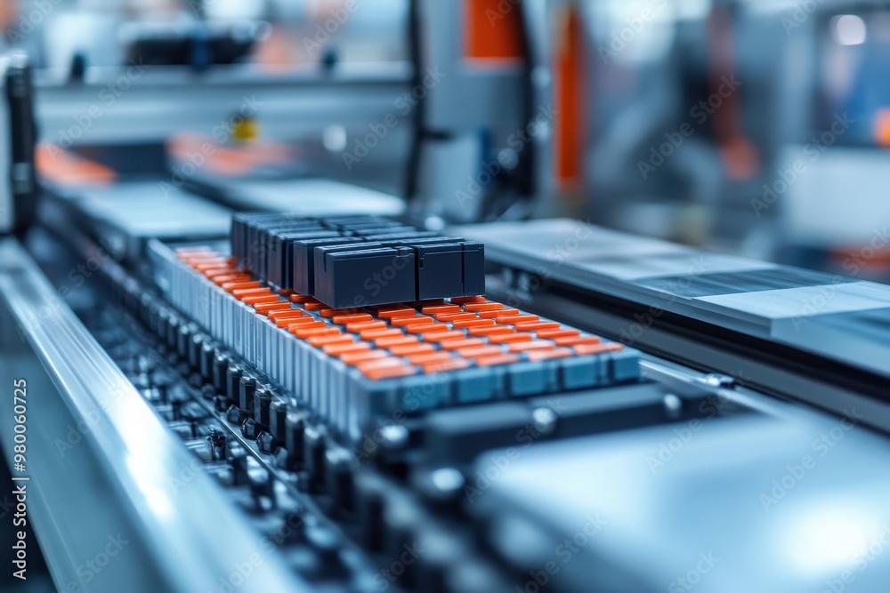 Detailed view of lithium ion cells in high voltage electric vehicle ...