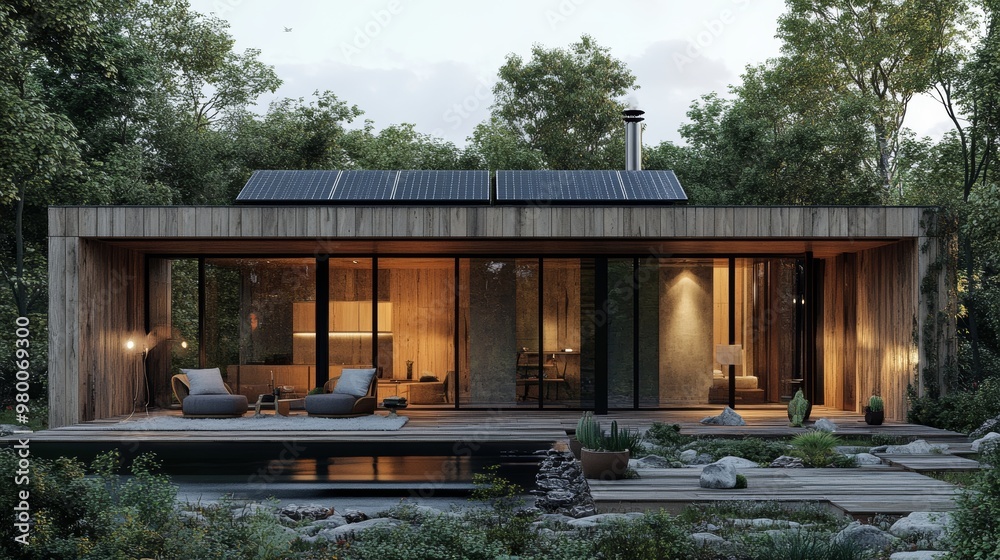 Contemporary cube house, modular two-story build, natural wood paneling ...