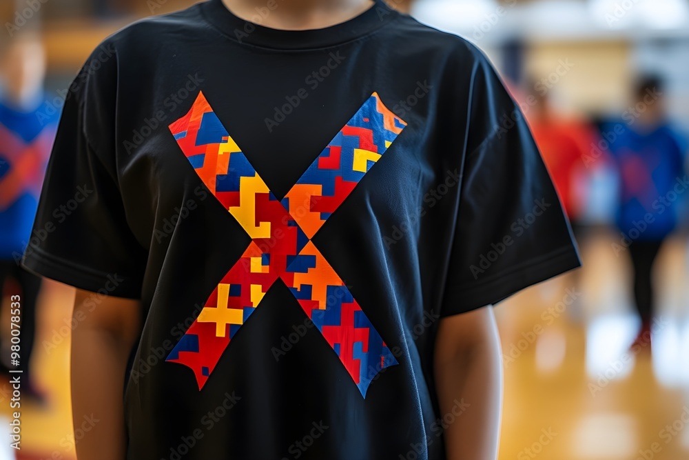 Craft a shirt featuring a ribbon made of interwoven community symbols ...