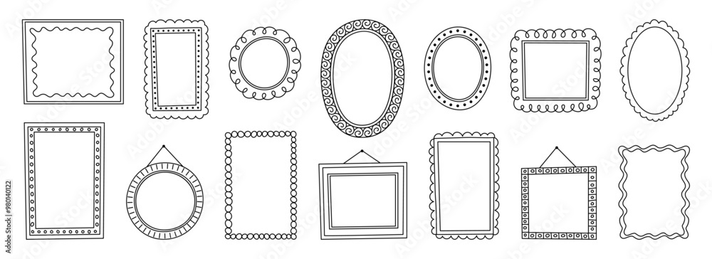 Doodle border frames. Empty frames illustrations. Set of hand drawn ...