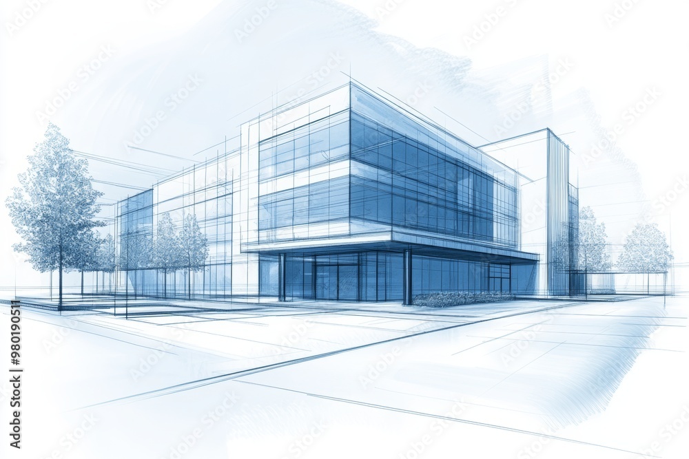 Architectural blueprint of a modern commercial building design ...