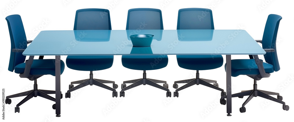 Close Up To an Office conference Blue table PNG with Chairs isolated on ...