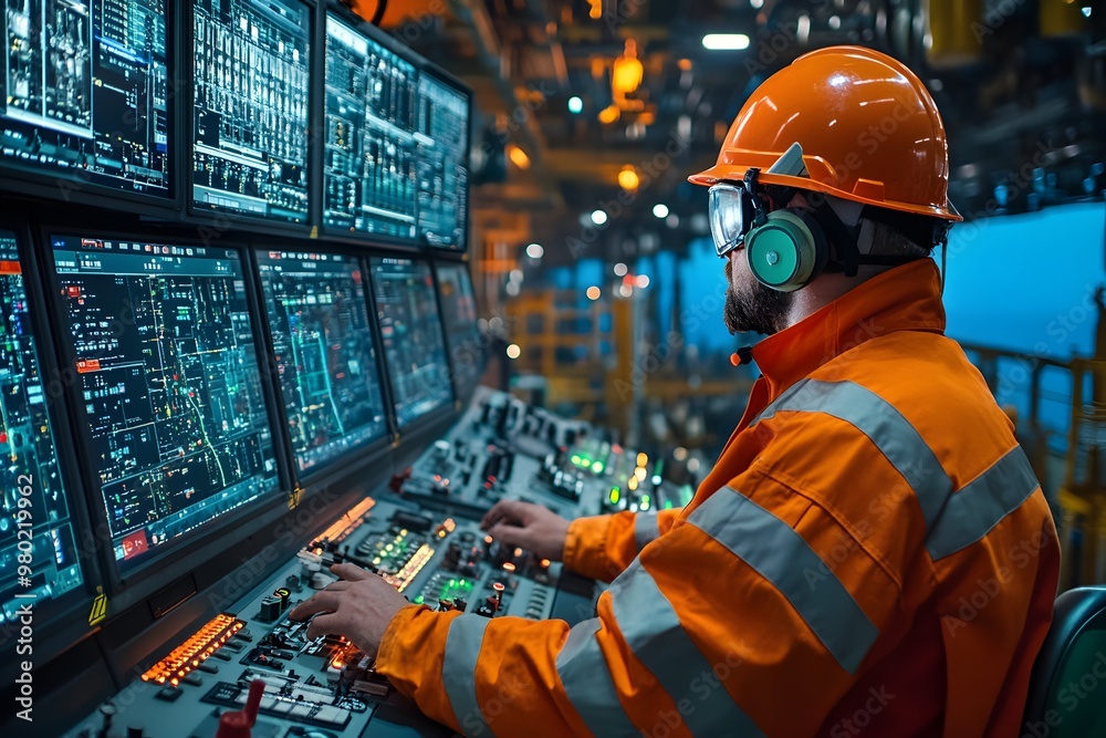An engineer in the pipeline control room overseeing subsea pipeline ...