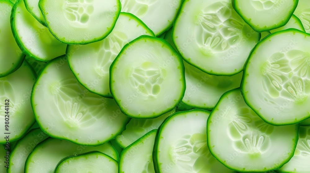 Fresh cucumber slices arranged beautifully, showcasing vibrant green ...