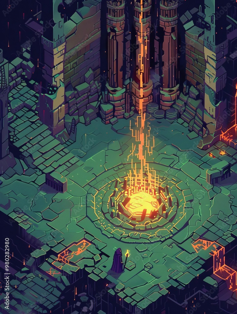 Стокова ілюстрація 8bit sorcerer, mystical tower, pixel art style ...