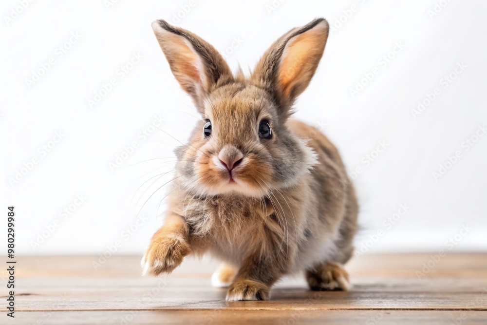 Adorable fluffy rabbit running on floor, happy and carefree, sniffing ...
