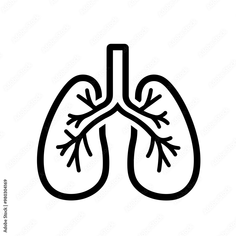 This vector icon represents human lungs with a clear line design ...