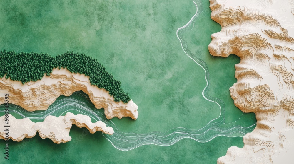 Topographic Map of a River System with Streamlines, A topographic map ...