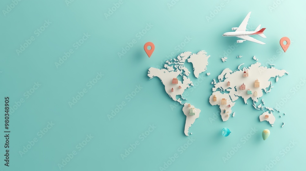 Travel Map with Destination Markers, A world map with highlighted ...