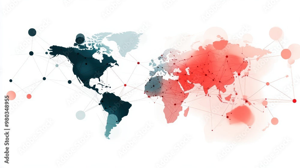 Dot Map of Global Trade Networks, A dot map illustrating global trade ...