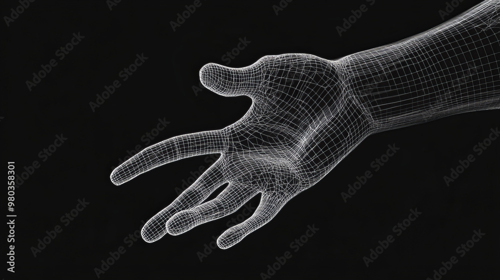 3D scan of a human hand. Future technology concept. Vector wireframe ...
