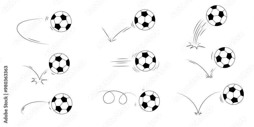 Doodle sport soccer football ball trajectory bounce collection. Line ...