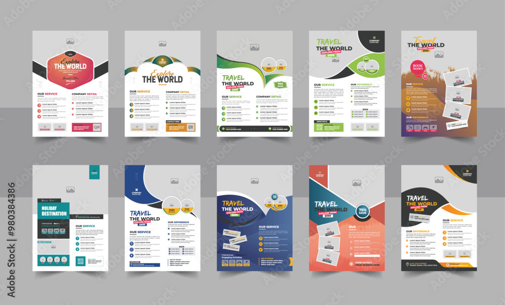 Modern travel poster bundle or creative print ready tour, travel ...