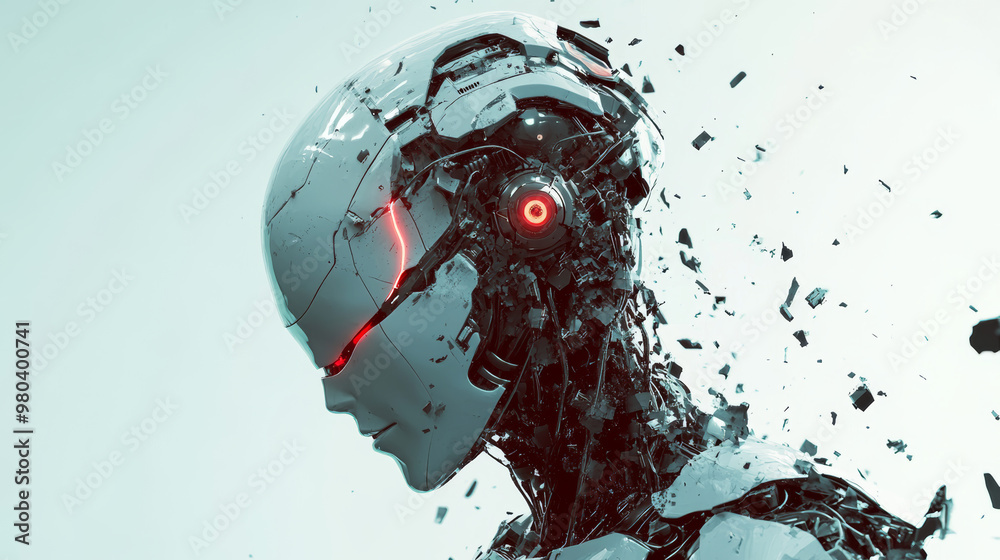 Robot or cyborg with artificial intelligence experiencing overload and ...