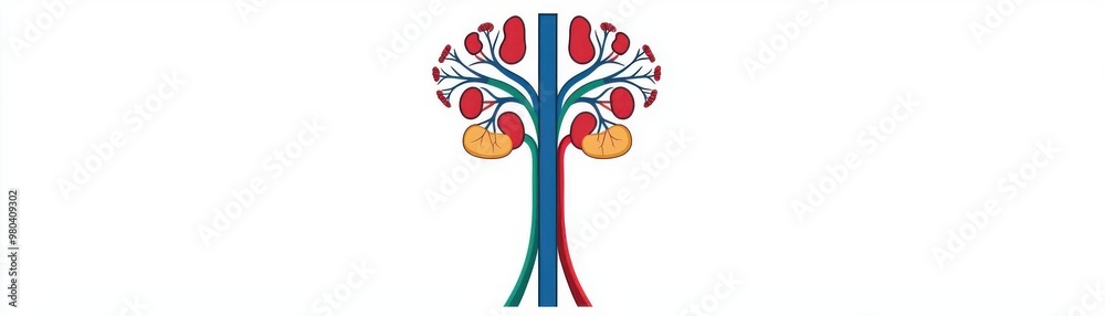 Draw the human urinary system in flat design, top view, urology theme ...