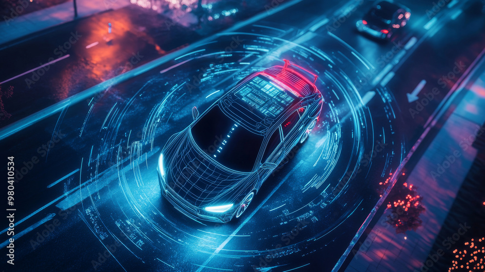Intelligent vehicle. Self-driving smart car analyzes the road ...