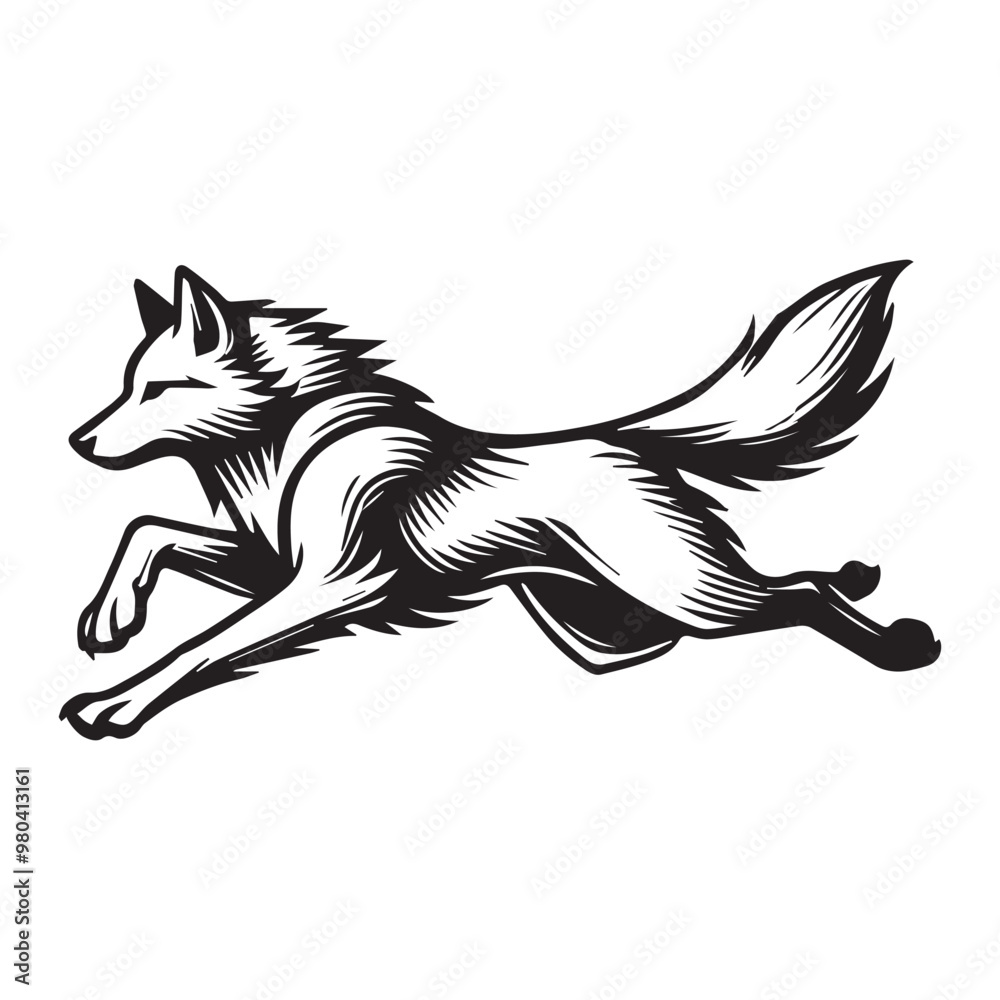 Wolf Outline Clipart - Gray wolf vector illustration in black and white ...