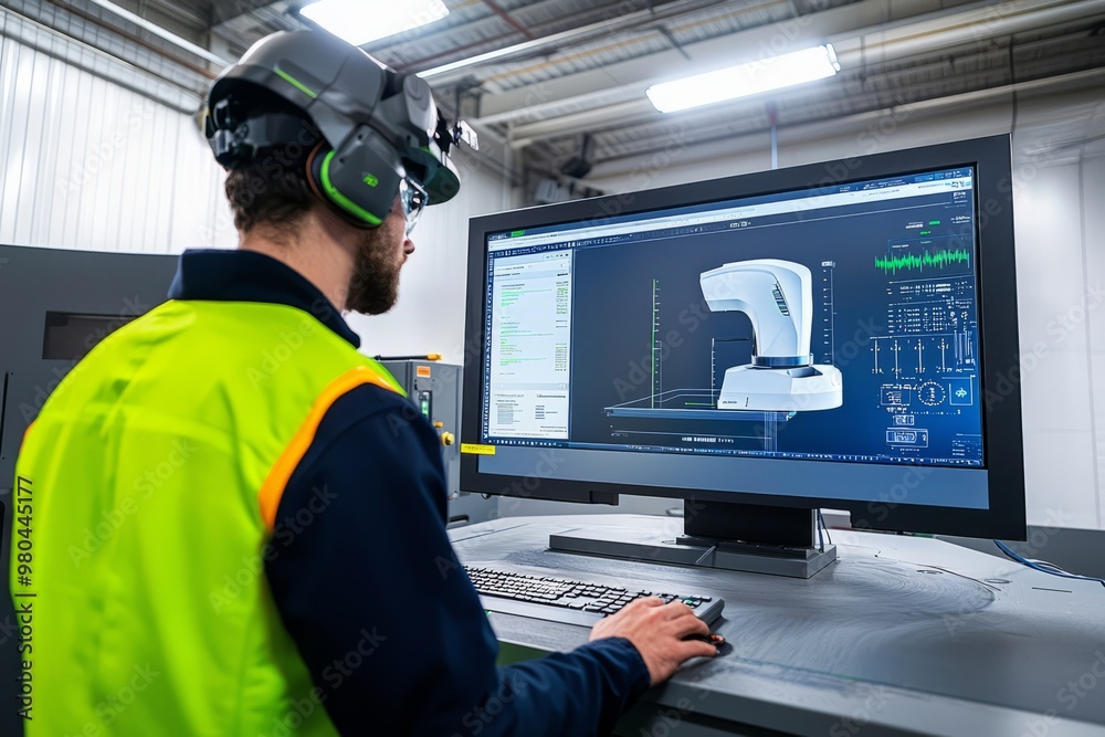 Engineers Review The Performance Of A CNC Machine Using Data Analytics Software. The Software ...