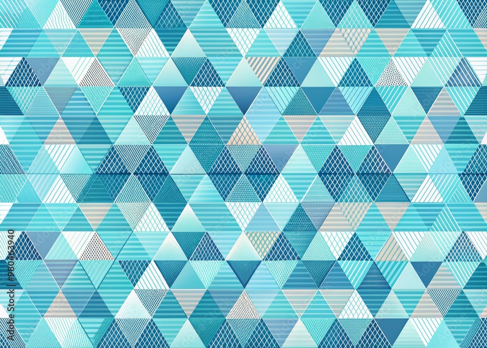 Seamless retro geometric pattern featuring light blue triangles and squares in abstract ...