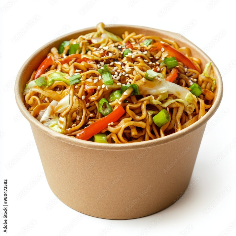 chow mein noodle bowl in to go container with cabbage, shredded carrots ...