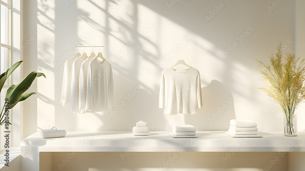 Window display of white modern and luxury fashion clothes shop in ...